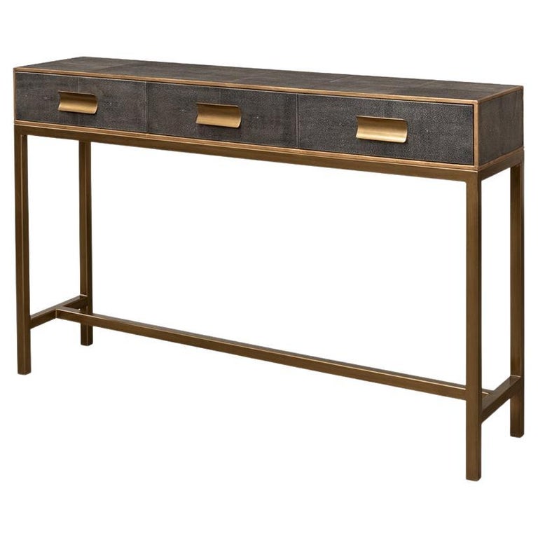 Modern Grey Leather Wrapped Console For Sale at 1stDibs
