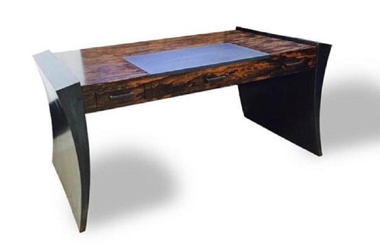 Modern Gull Wing Desk in Steel, Stone and Exotic Ebony Wood For Sale at ...