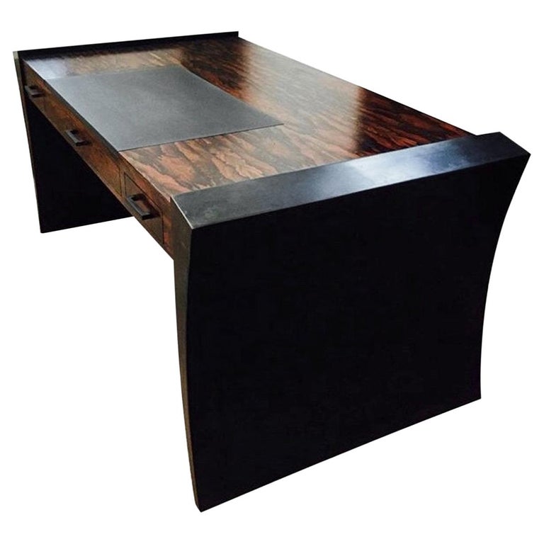 Modern Gull Wing Desk in Steel, Stone and Exotic Ebony Wood For Sale at ...