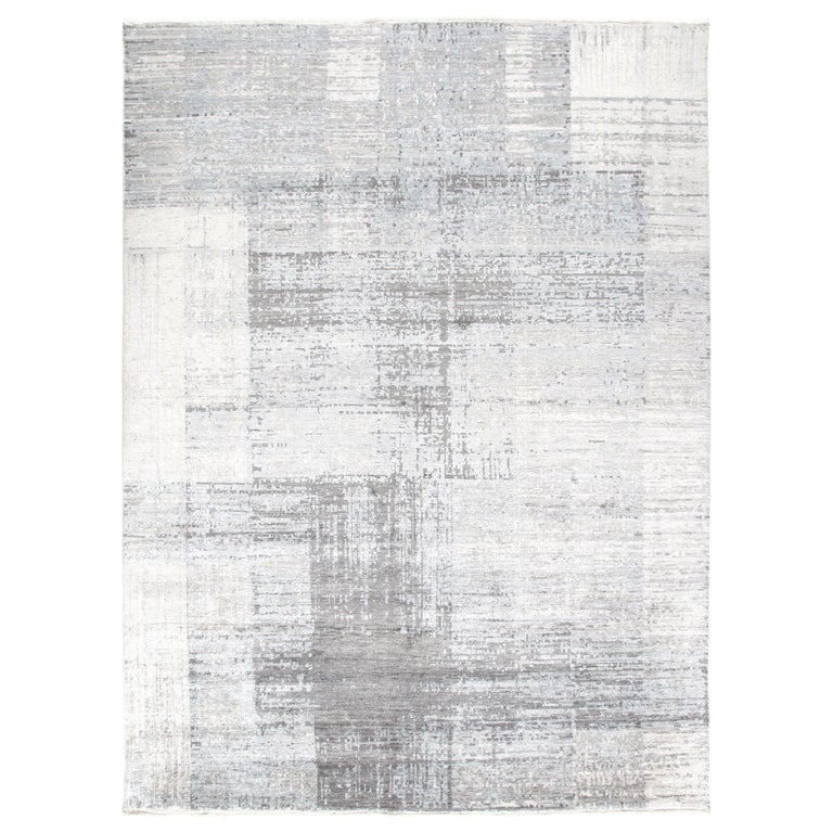 Modern Minimalist Handknotted Rug in Silver and Ivory Color For Sale at ...