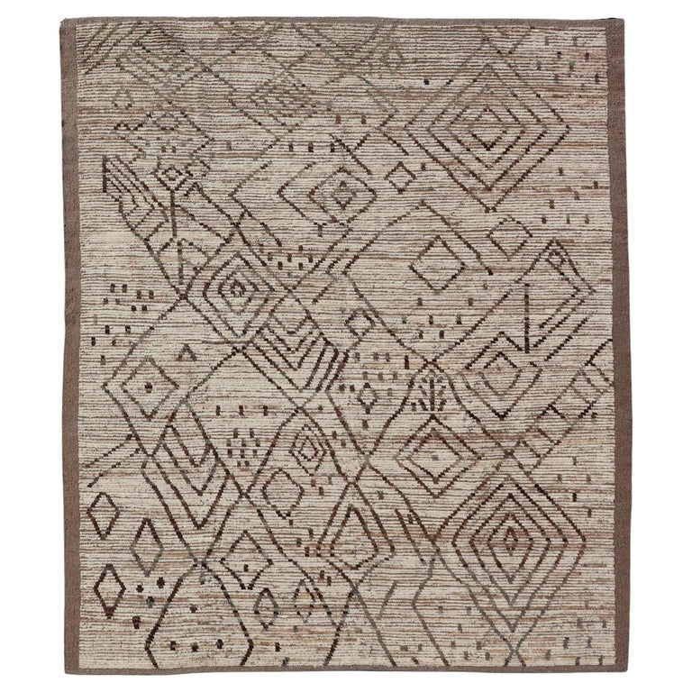 Modern Hand Knotted Distressed Moroccan Wool Rug with Minimalist Design ...