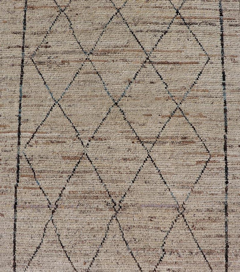 Modern Hand Knotted Runner with Geometric Diamond Design in Blues and ...