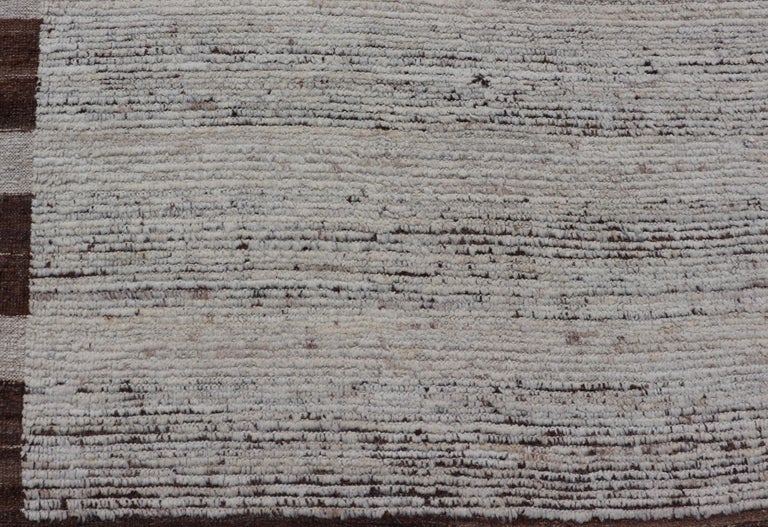 Distressed Modern Rug with White / Off White and Minimalist Brown ...