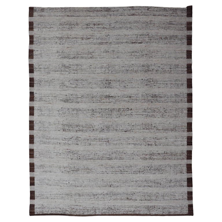 Distressed Modern Rug with White / Off White and Minimalist Brown ...