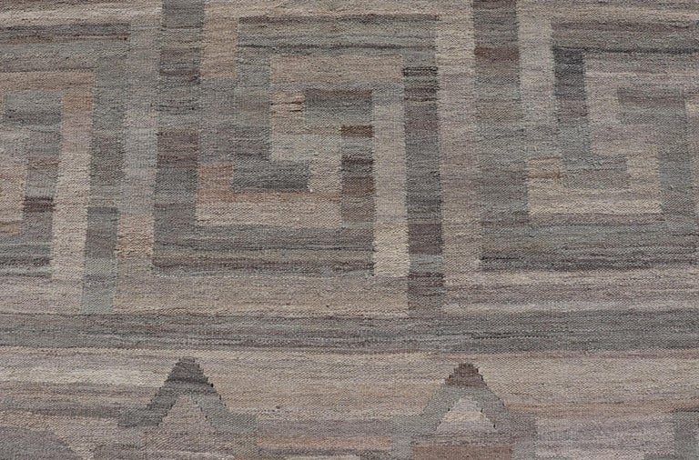 Modern Hand-Woven Kilim with Geometric Design and Greek Key Border in ...