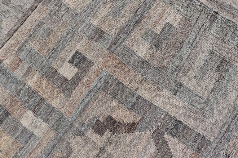 Modern Hand-Woven Kilim with Geometric Design and Greek Key Border in ...