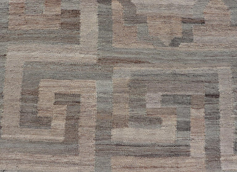 Modern Hand-Woven Kilim with Geometric Design and Greek Key Border in ...