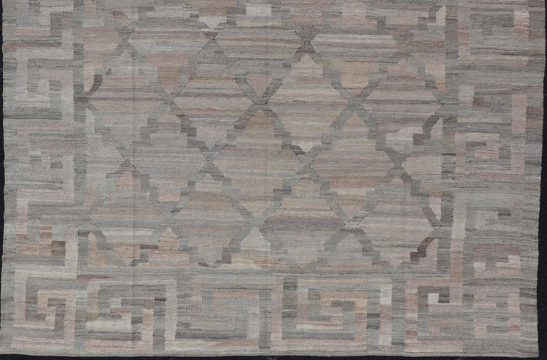Modern Hand-Woven Kilim with Geometric Design and Greek Key Border in ...