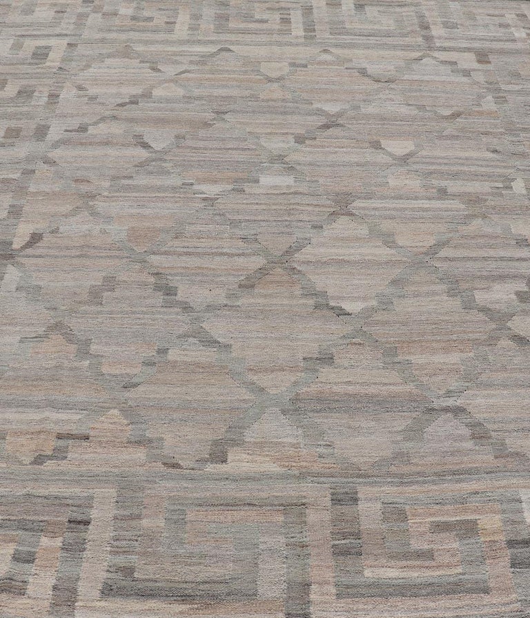 Modern Hand-Woven Kilim with Geometric Design and Greek Key Border in ...