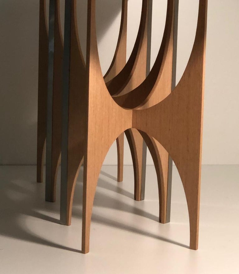 Geometric Console Table White Oak Wood Brass Metal Stainless Steel Ana ...