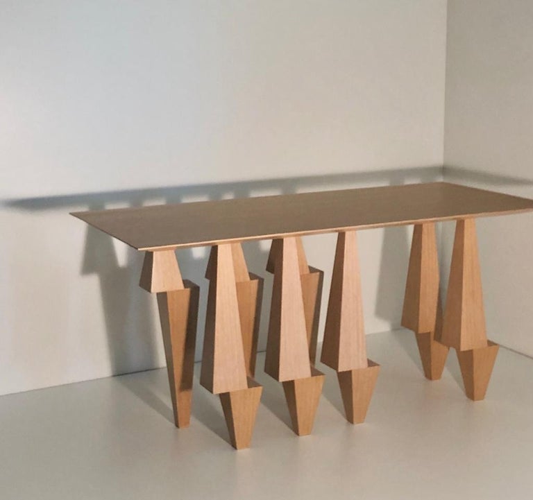 Geometric Console Table White Oak Wood by Ana Volante Pyramid For Sale ...