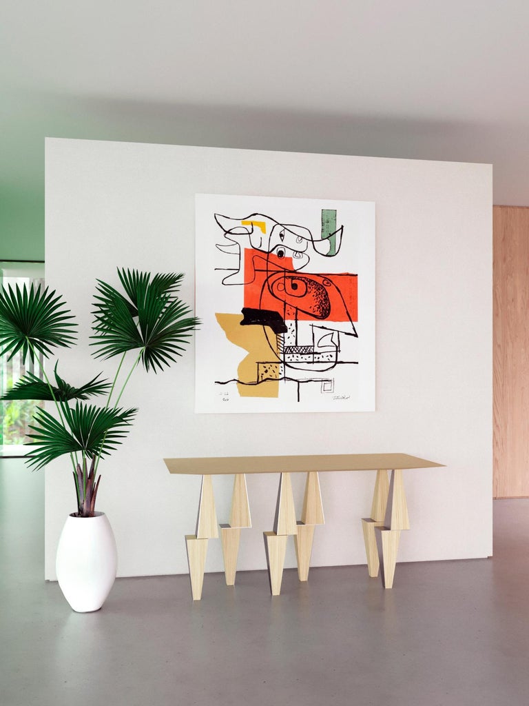 Geometric Pyramid Console Table White Oak Wood by Ana Volante For Sale ...