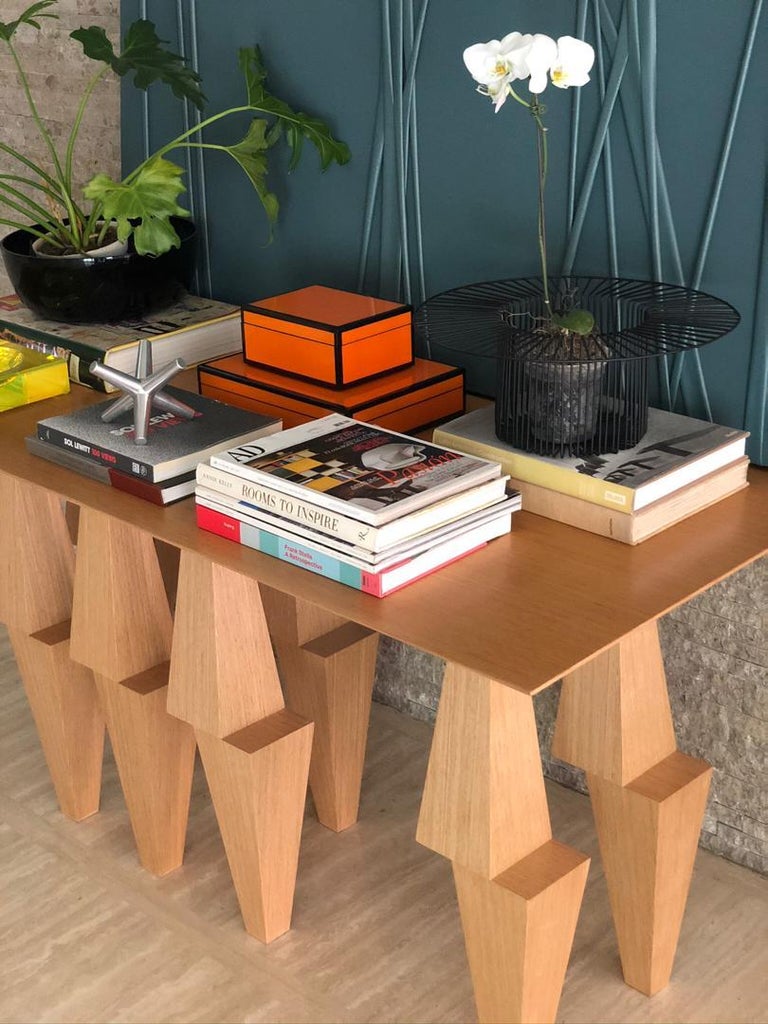 Geometric Pyramid Console Table White Oak Wood by Ana Volante For Sale ...