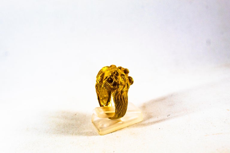 Modern Handcrafted Yellow Gold "Lion" Cocktail Ring at 1stDibs