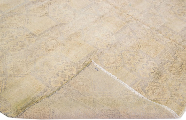 Modern Handmade Beige Square Wool Rug with Geometric Pattern For Sale ...