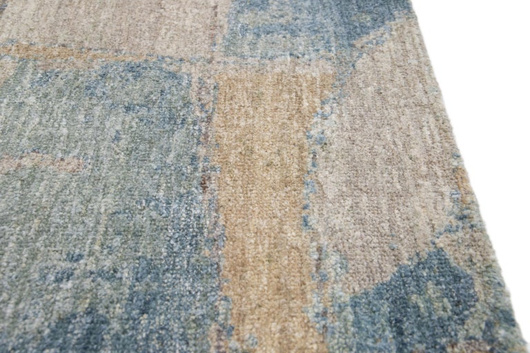 Modern Handmade Blue/Brown Abstract Wool and Silk Custom Rug For Sale ...