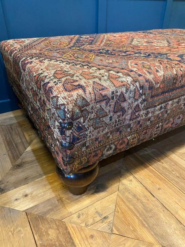 Modern Handmade English Ottoman Upholstered in Turkish Carpet with Bun ...
