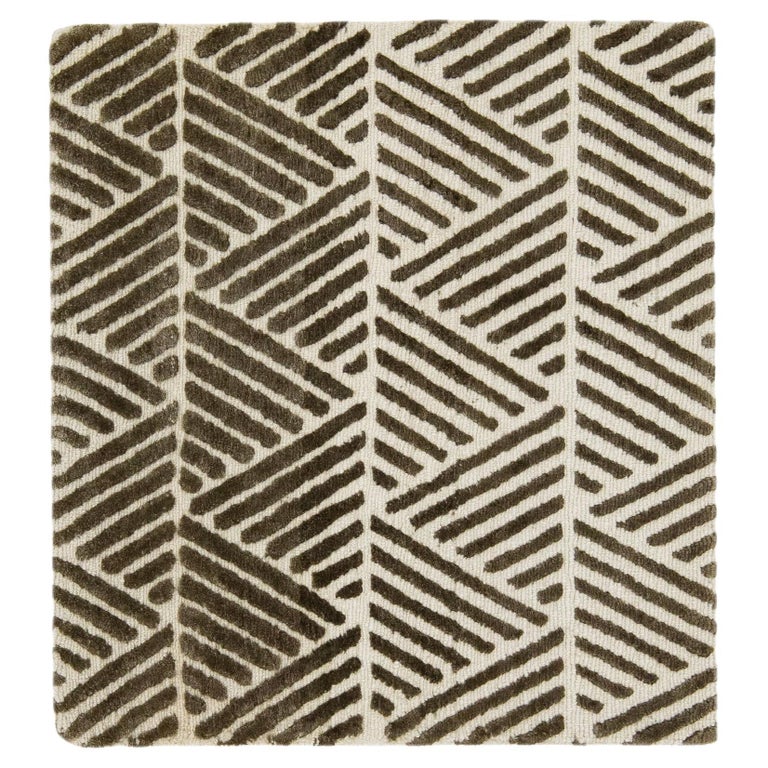 Modern Handmade Geometric Custom Brown Wool Rug For Sale at 1stDibs