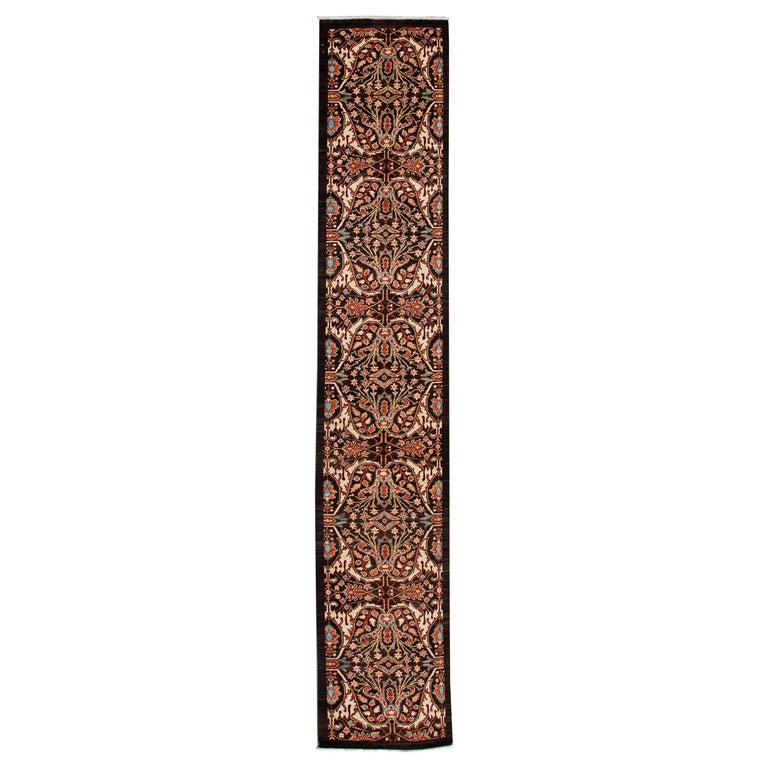 Modern Handmade Multicolor Floral Wool Runner For Sale at 1stDibs