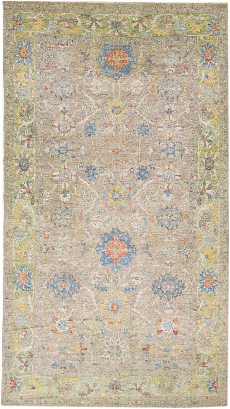 Modern Handmade Palace Sultanabad Wool Rug With Floral Motif In Tan For ...