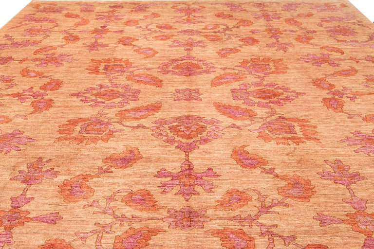 Modern Handmade Peach and Orange Floral Wool Rug For Sale at 1stDibs ...