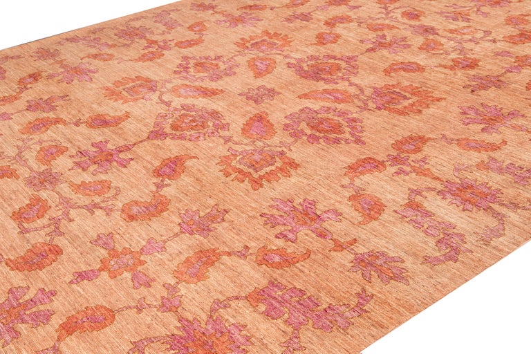 Modern Handmade Peach and Orange Floral Wool Rug For Sale at 1stDibs ...