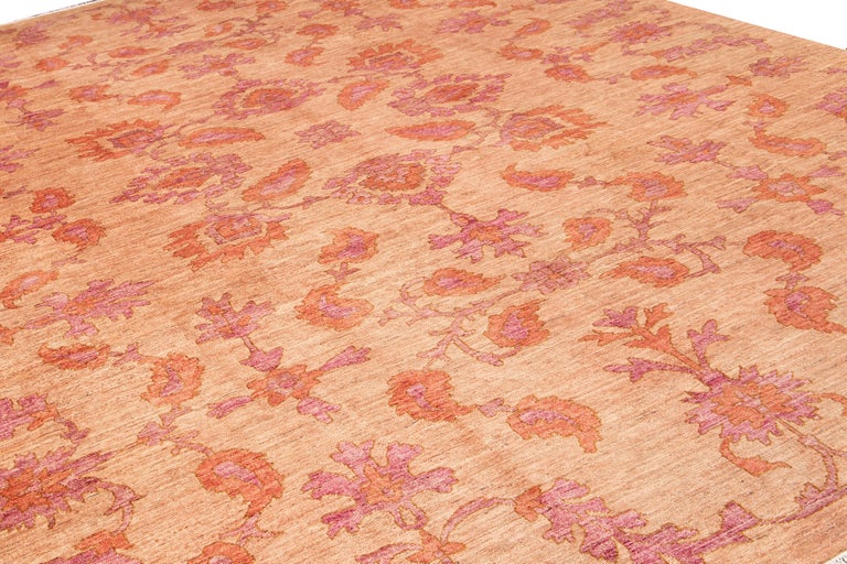 Modern Handmade Peach and Orange Floral Wool Rug For Sale at 1stDibs ...