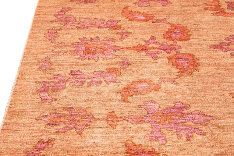 Modern Handmade Peach and Orange Floral Wool Rug For Sale at 1stDibs ...
