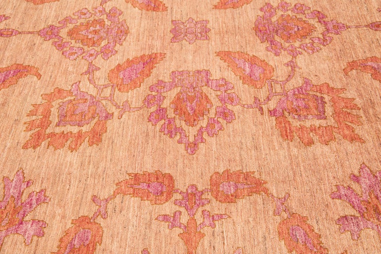 Modern Handmade Peach and Orange Floral Wool Rug For Sale at 1stDibs ...