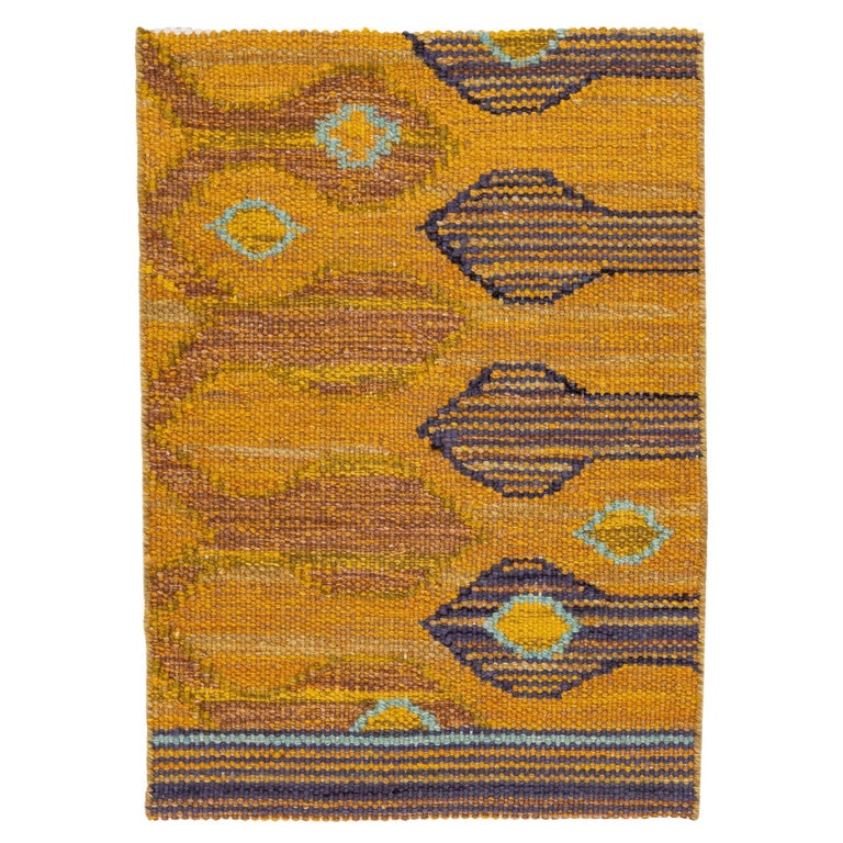 Modern Handmade Swedish Style Custom Gold Wool Rug For Sale at 1stDibs