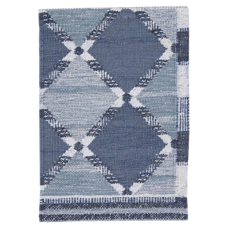 Modern Handmade Swedish Style Navy Blue Custom Wool Rug For Sale at 1stDibs