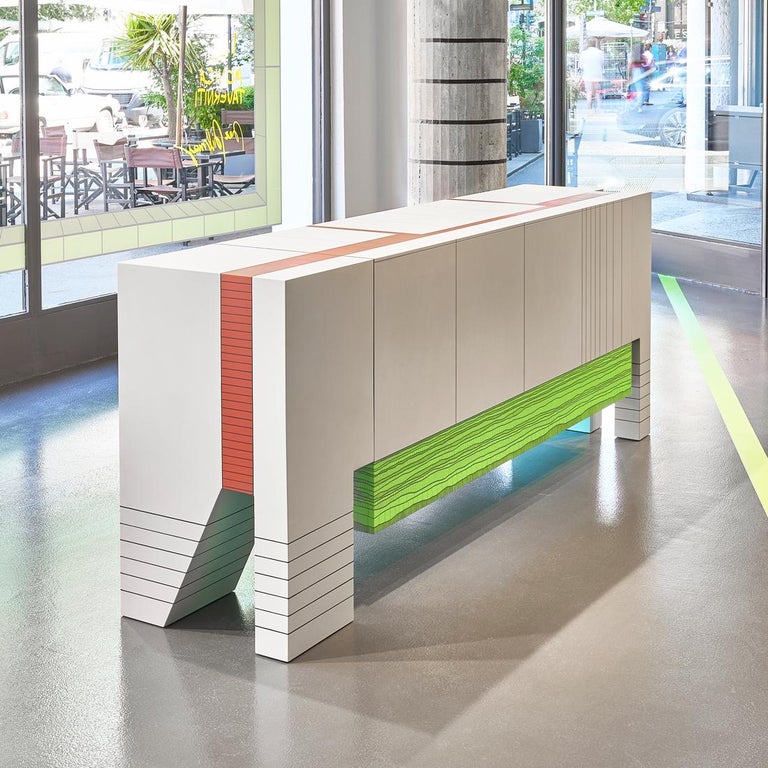 Modern Handpainted Hardwood Cupboard Storage Dilmos Colourful Geometric ...