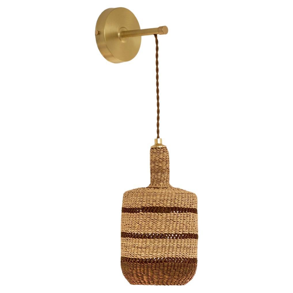 Contemporary Ethnic Handwoven Straw / Brass Wall Sconce Lamp Natural ...