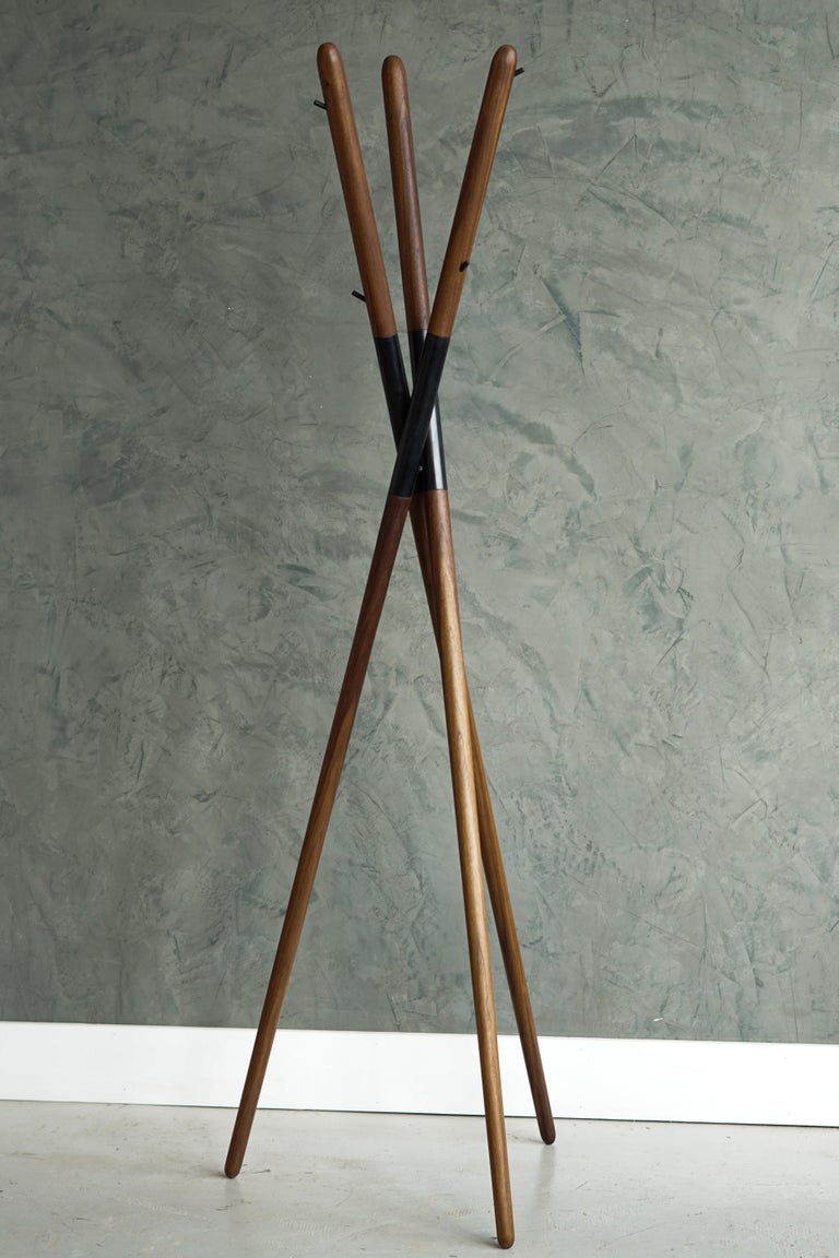 Modern Hashi Coat Rack in Walnut and Blackened Steel For Sale at 1stDibs