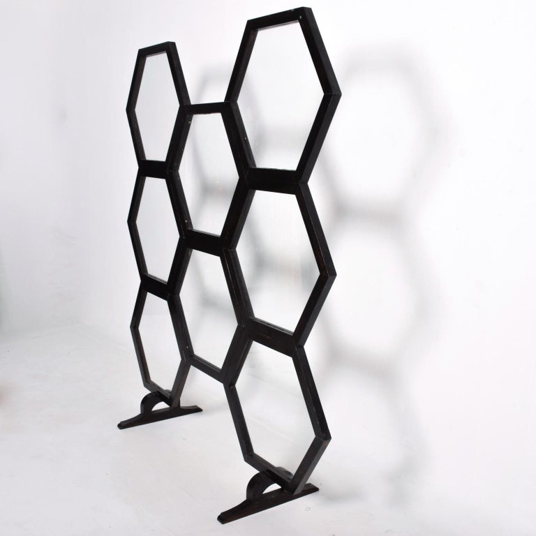 Modern Hexagonal Room Divider Screen Wood and Glass at 1stDibs ...