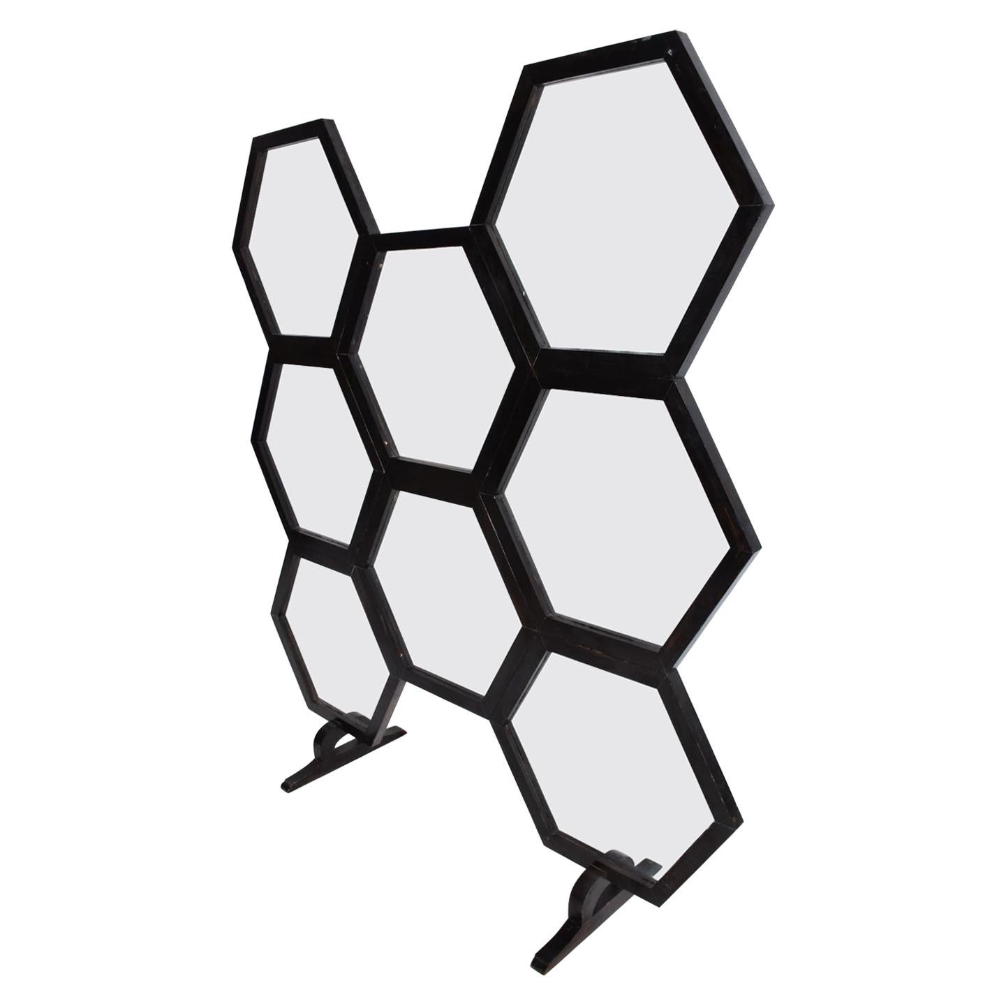Modern Hexagonal Room Divider Screen Wood and Glass at 1stDibs ...