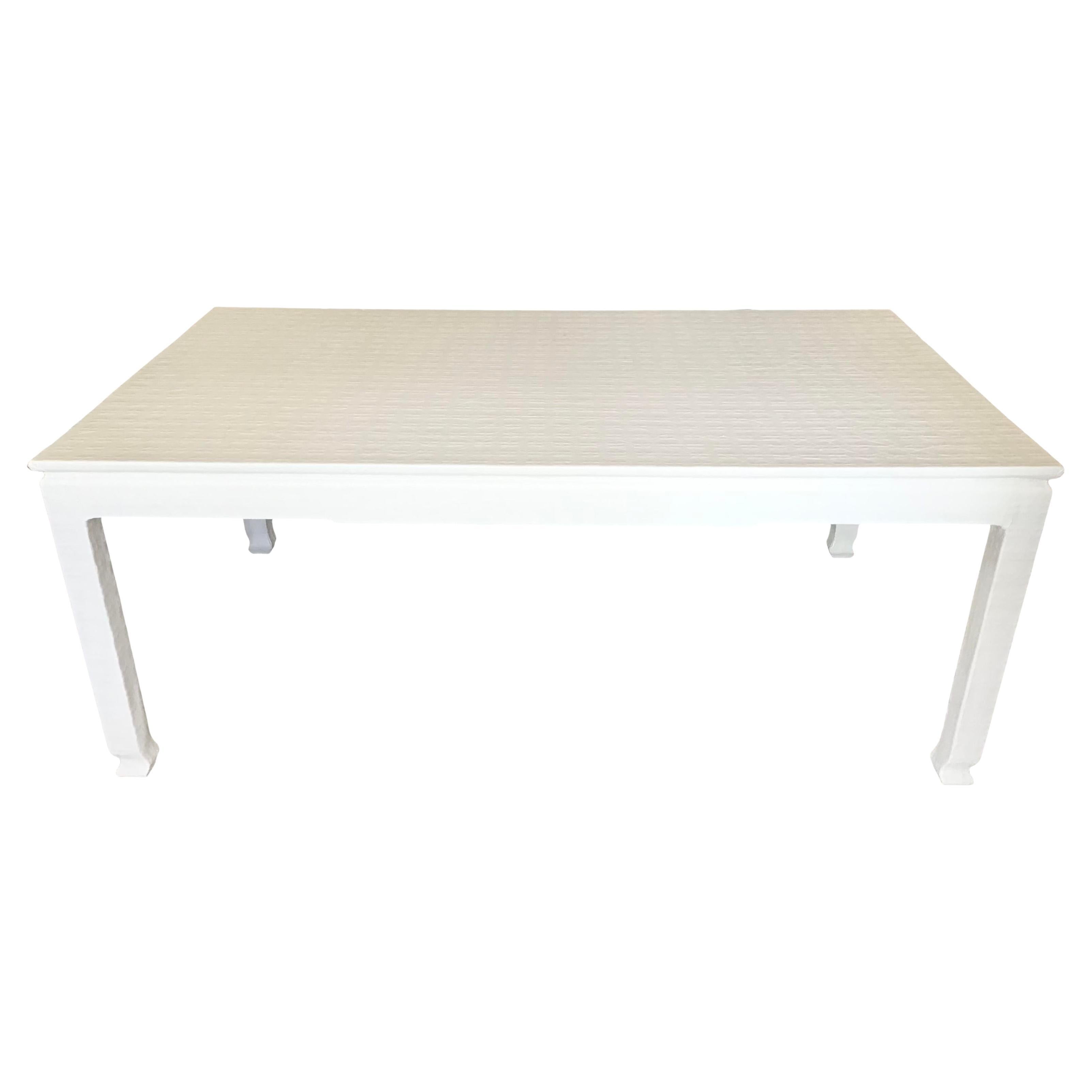 White Lacquered and Linen Wrapped Ming Style Asian Dining Table For ...