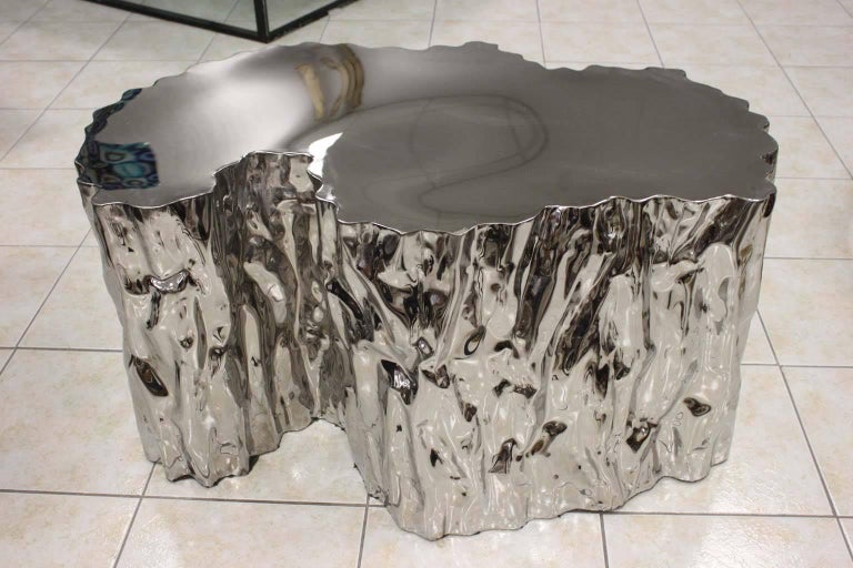 Modern "Iceberg" Coffee Table in Polished Stainless Steel at 1stDibs