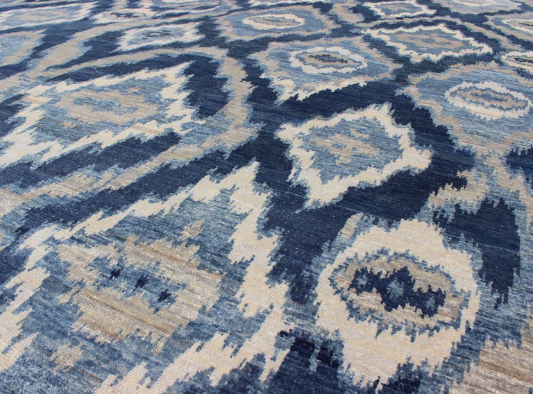 Modern Ikat Design Rug with All-Over Sub-Geometric Design in Blue and ...