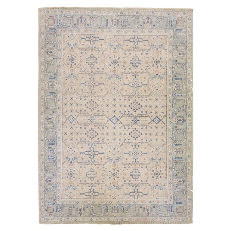 Modern Indian Beige Handmade Geometric Wool Rug By Apadana For Sale at ...