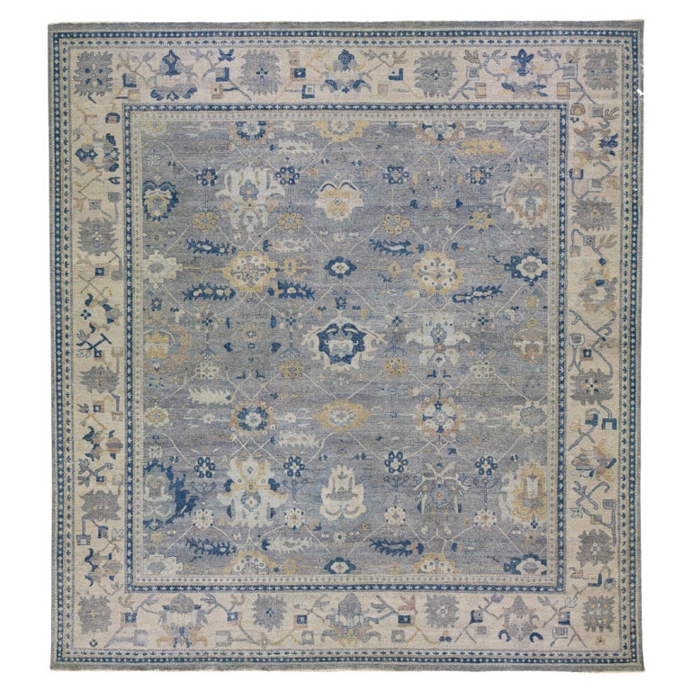 Modern Indian Gray Handmade Wool Rug with Floral Motif by Apadana For ...