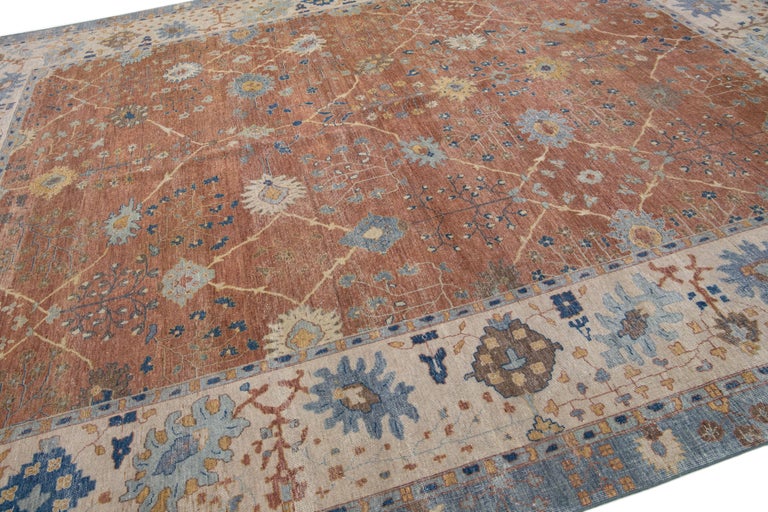 Modern Indian Tabriz Handmade Allover Wool Rug with Brown Field by ...