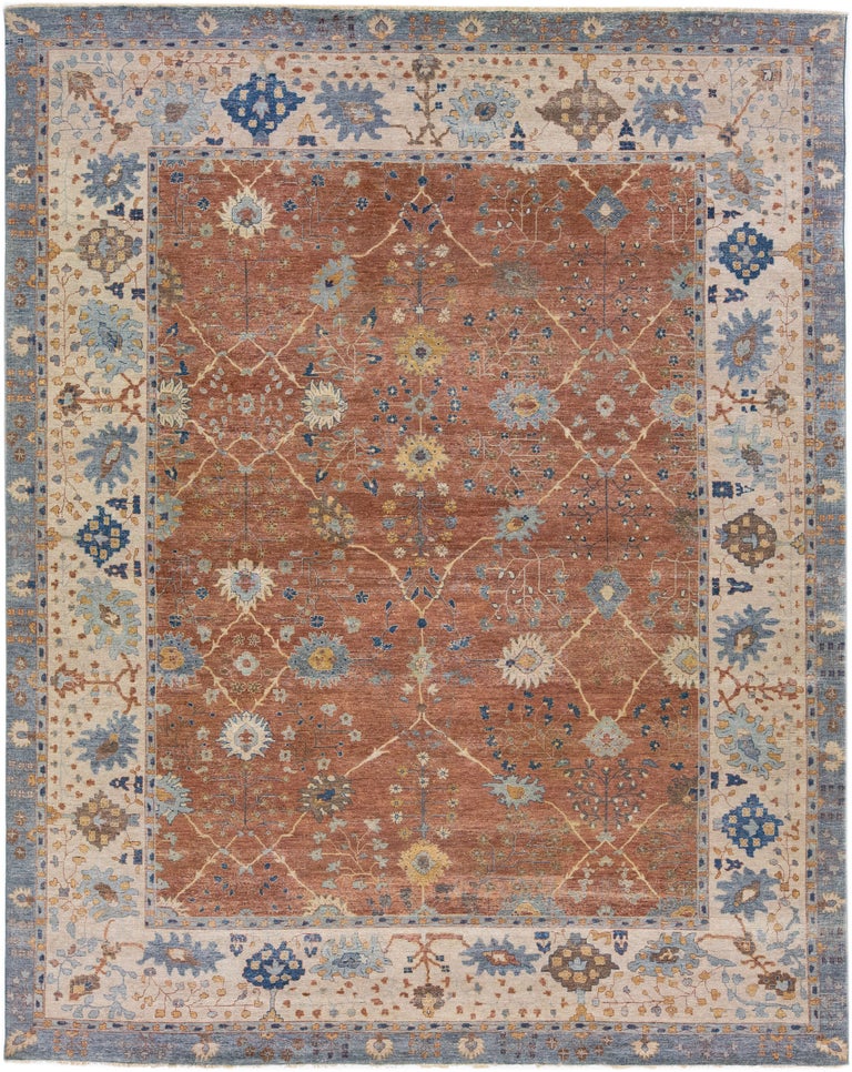 Modern Indian Tabriz Handmade Allover Wool Rug With Brown Field By ...