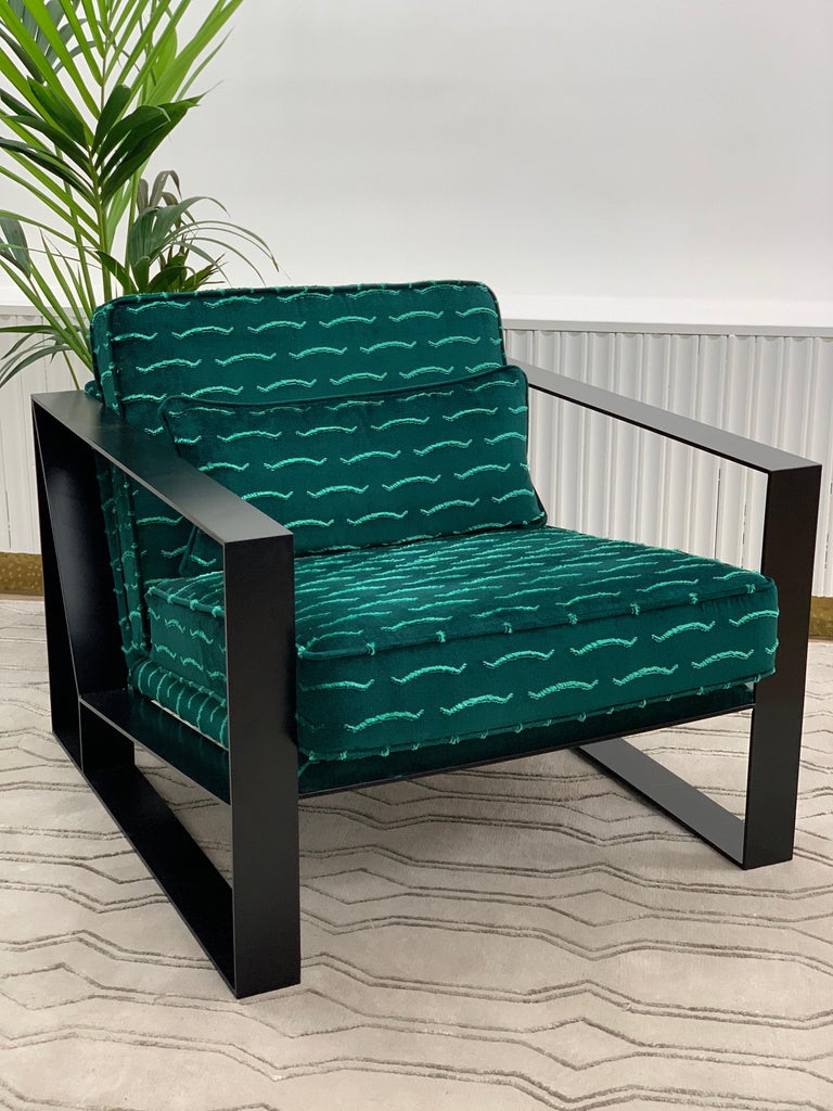 Modern Industrial Cronos I Armchair in Steel Powder Coated and Velvet ...