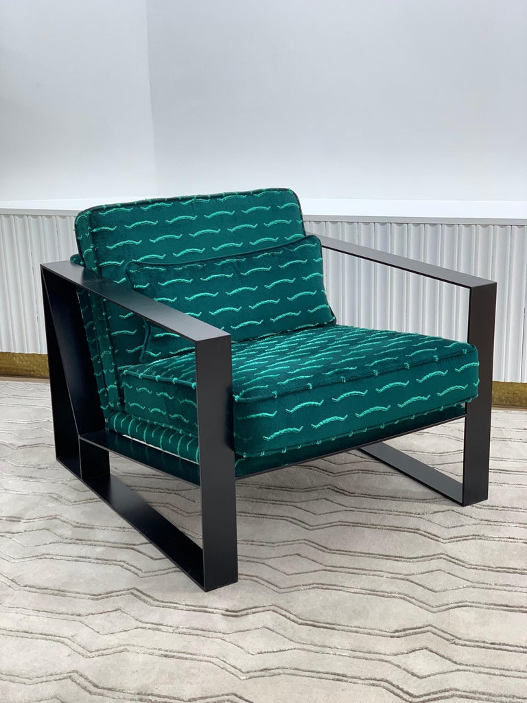 Modern Industrial Cronos I Armchair in Steel Powder Coated and Velvet ...