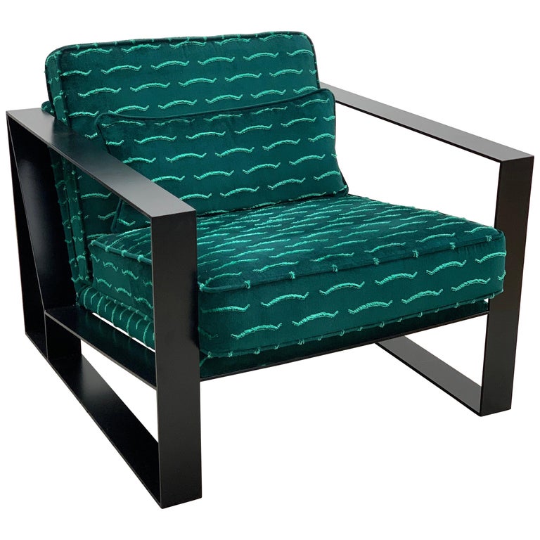 Modern Industrial Cronos I Armchair in Steel Powder Coated and Velvet ...