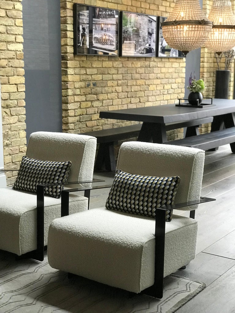 Modern Industrial Cronos II Armchair in Steel Structure and Luxe Bouclé ...