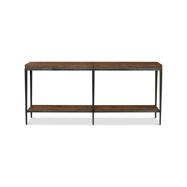 Modern Industrial Iron and Oak Console For Sale at 1stDibs