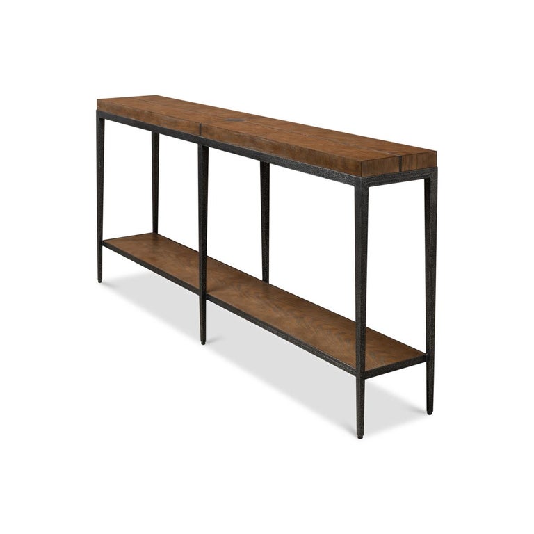 Modern Industrial Iron and Oak Console For Sale at 1stDibs