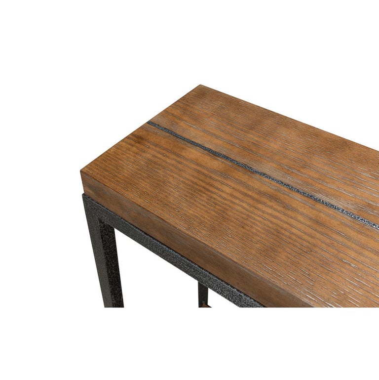 Modern Industrial Iron and Oak Console For Sale at 1stDibs